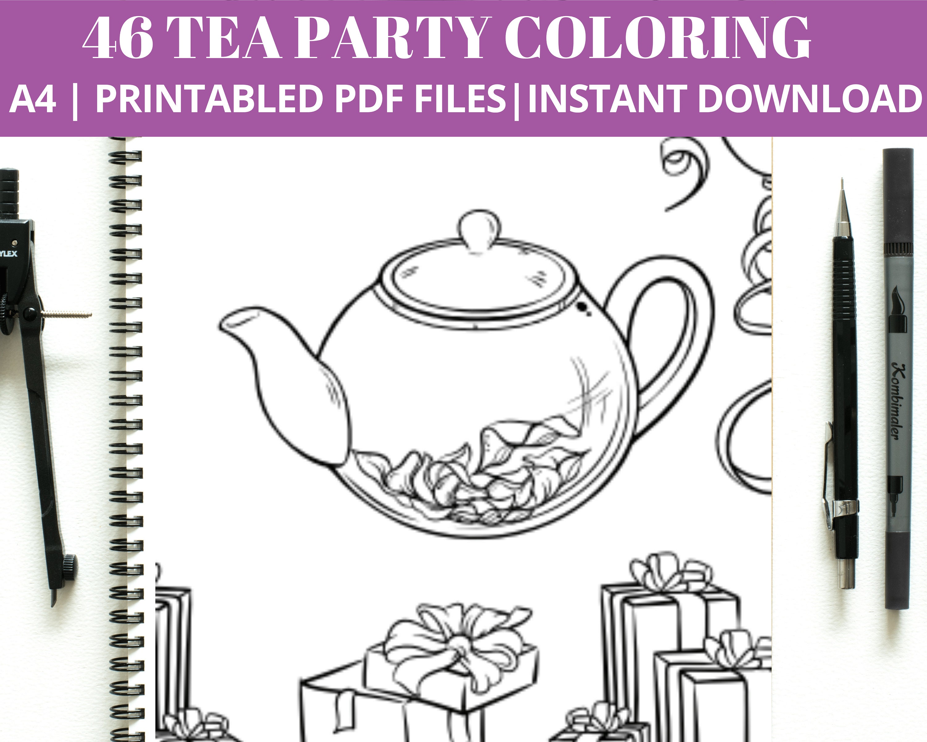 46 Tea Party Coloring Pages, Tea Party Activity, INSTANT Download ...