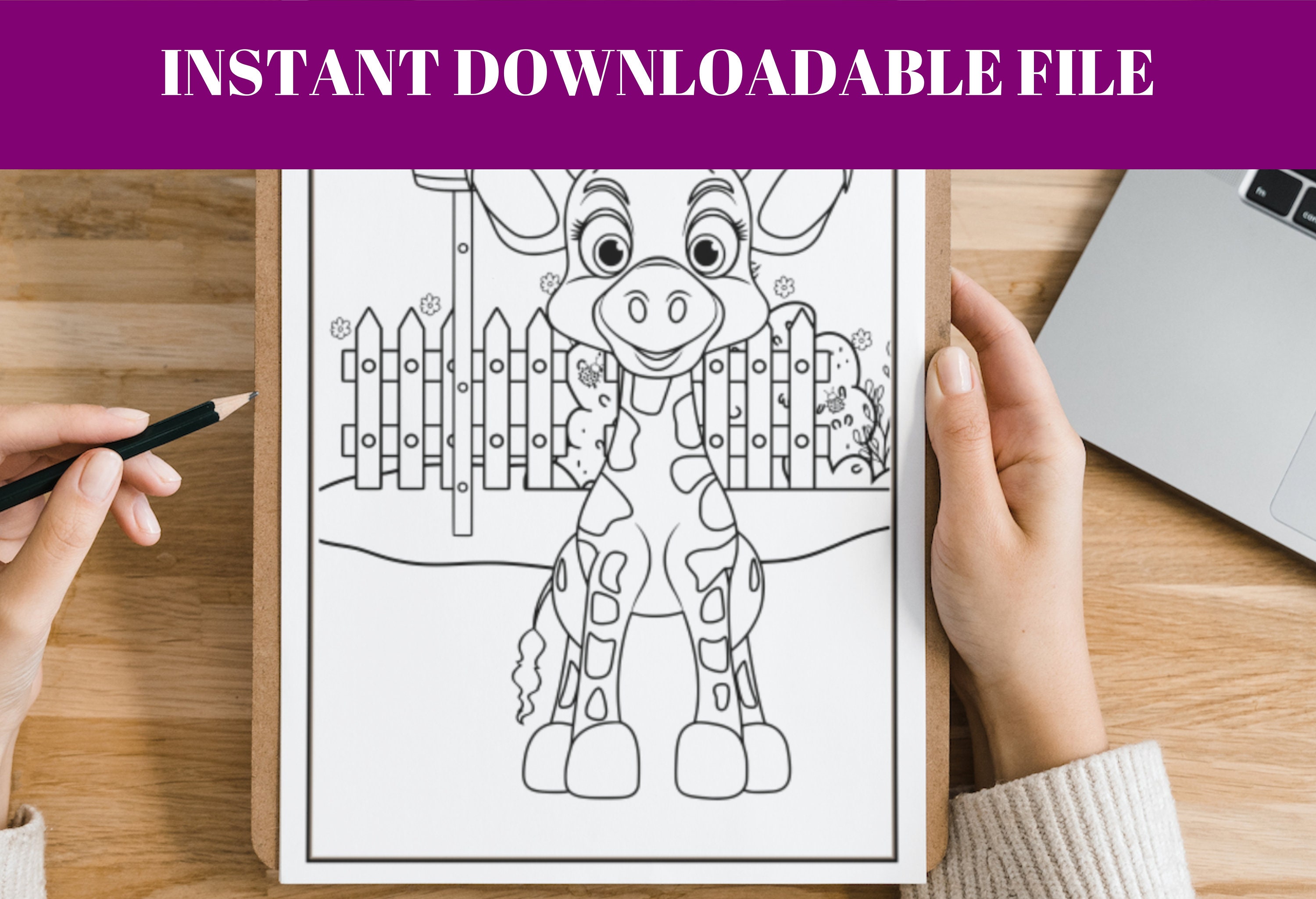 20 Cute Giraffe Coloring Page Book, Woodland Wildlife Animals, Animal ...