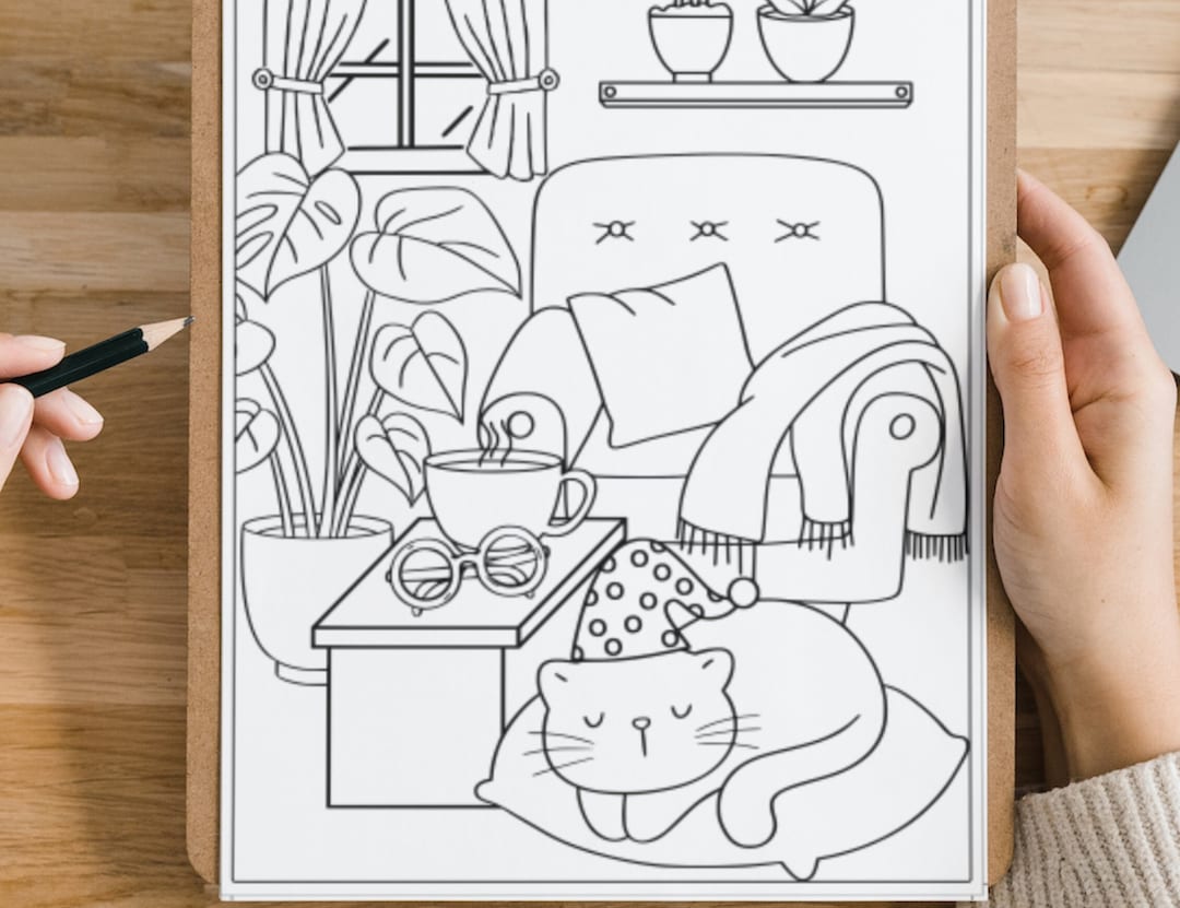 Cozy Interiors Coloring Pages | Relaxing Designs for Adults (digital ...