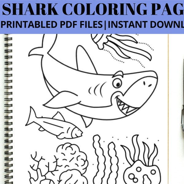 Cute Shark Coloring Pages - Etsy