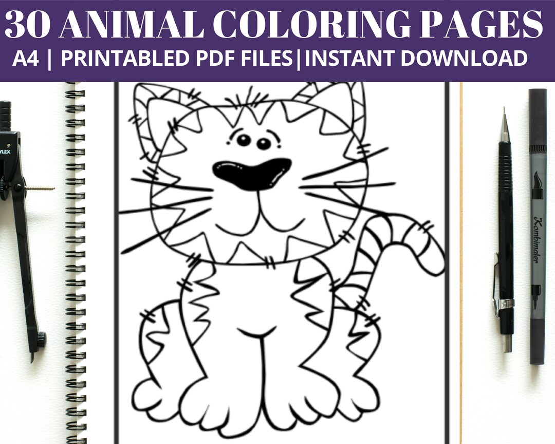 30 Printable Cute Animal Coloring Pages - Etsy