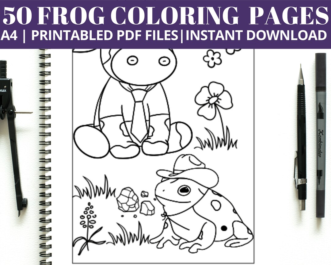 50 Frog Colouring Pages, Frog Themed Colouring Book, Frogs Lovers Gift ...