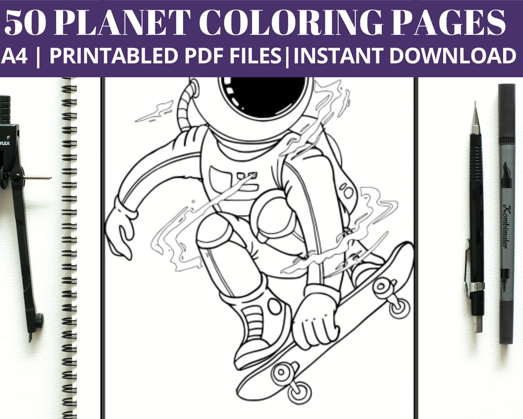 50 Outer Space Coloring Pages Bundle, Rockets, Planets, Stars ...