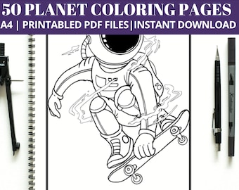 20 Outer Space Coloring Pages Bundle, Rockets, Planets, Stars ...