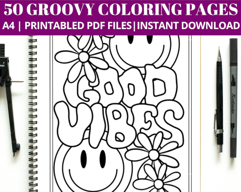 50 Groovy Coloring Pages, Kids Coloring Sheets, Groovy Birthday, Groovy ...