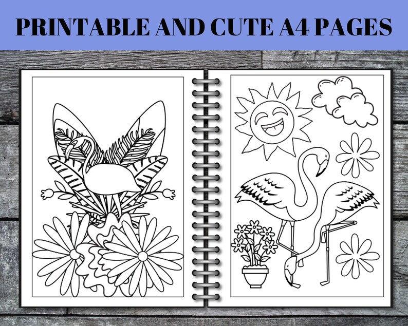 Printable Flamingo Coloring Book, Stress Relief Activity (digital ...