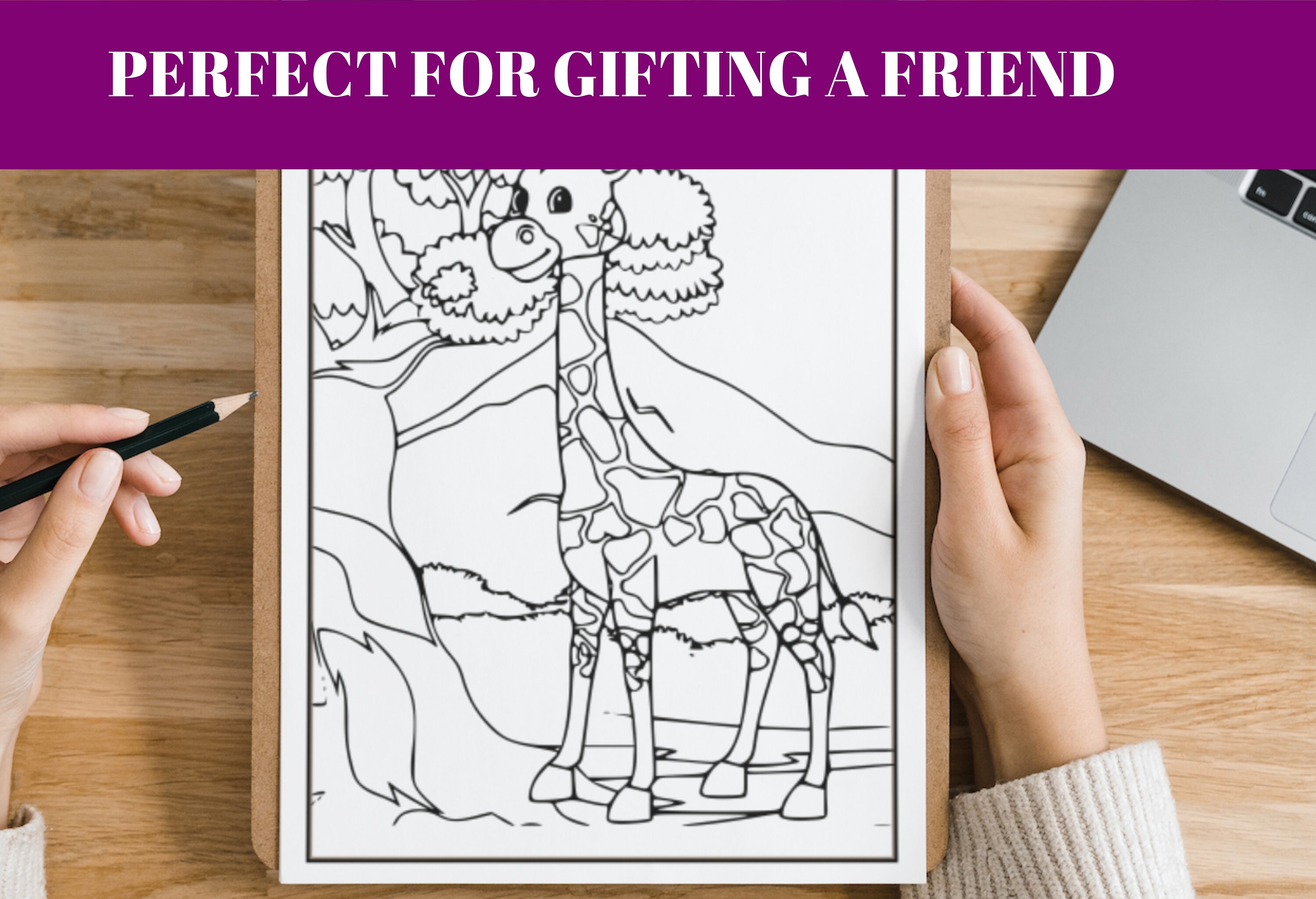 20 Cute Giraffe Coloring Page Book, Woodland Wildlife Animals, Animal ...