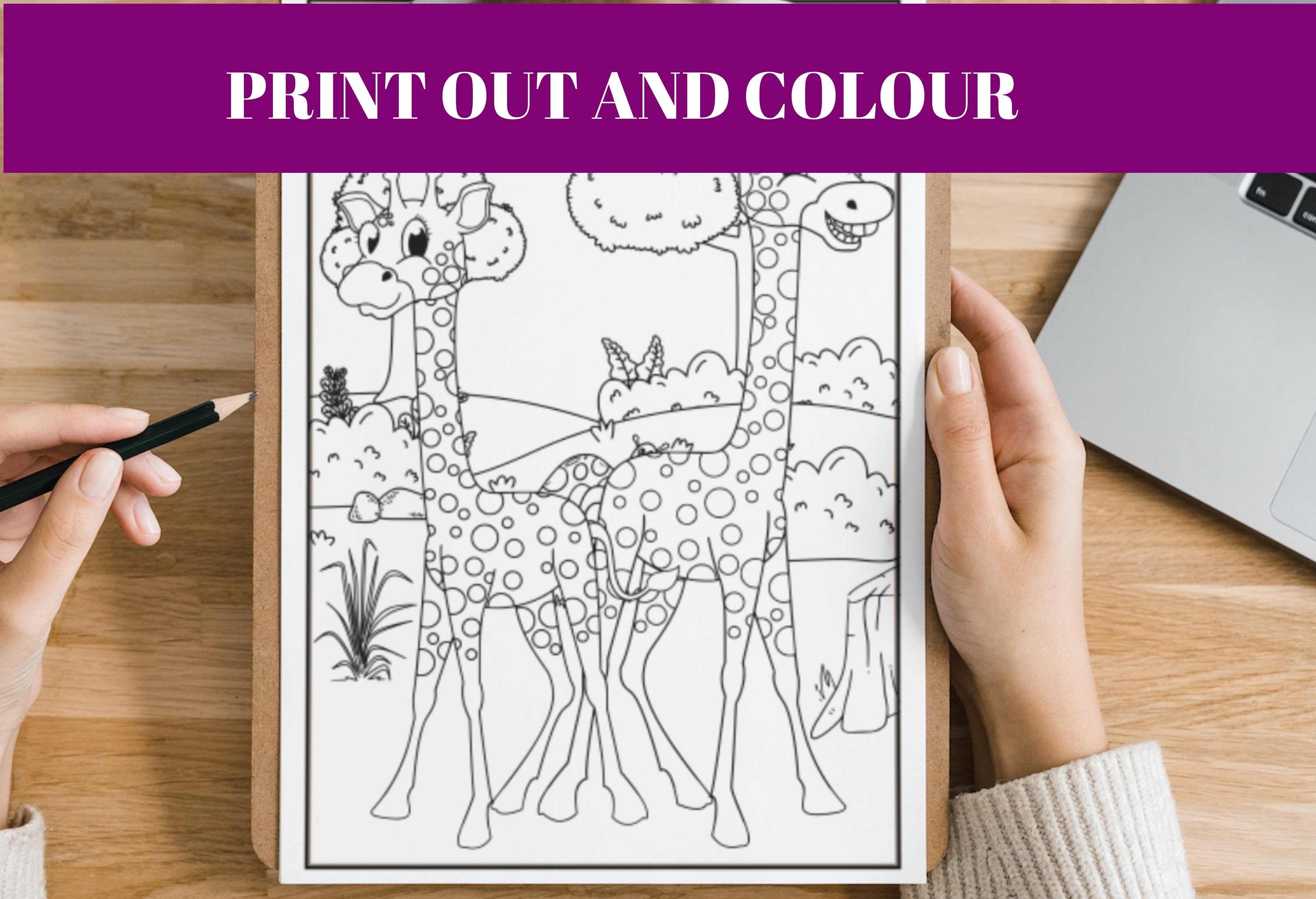 20 Cute Giraffe Coloring Page Book, Woodland Wildlife Animals, Animal ...