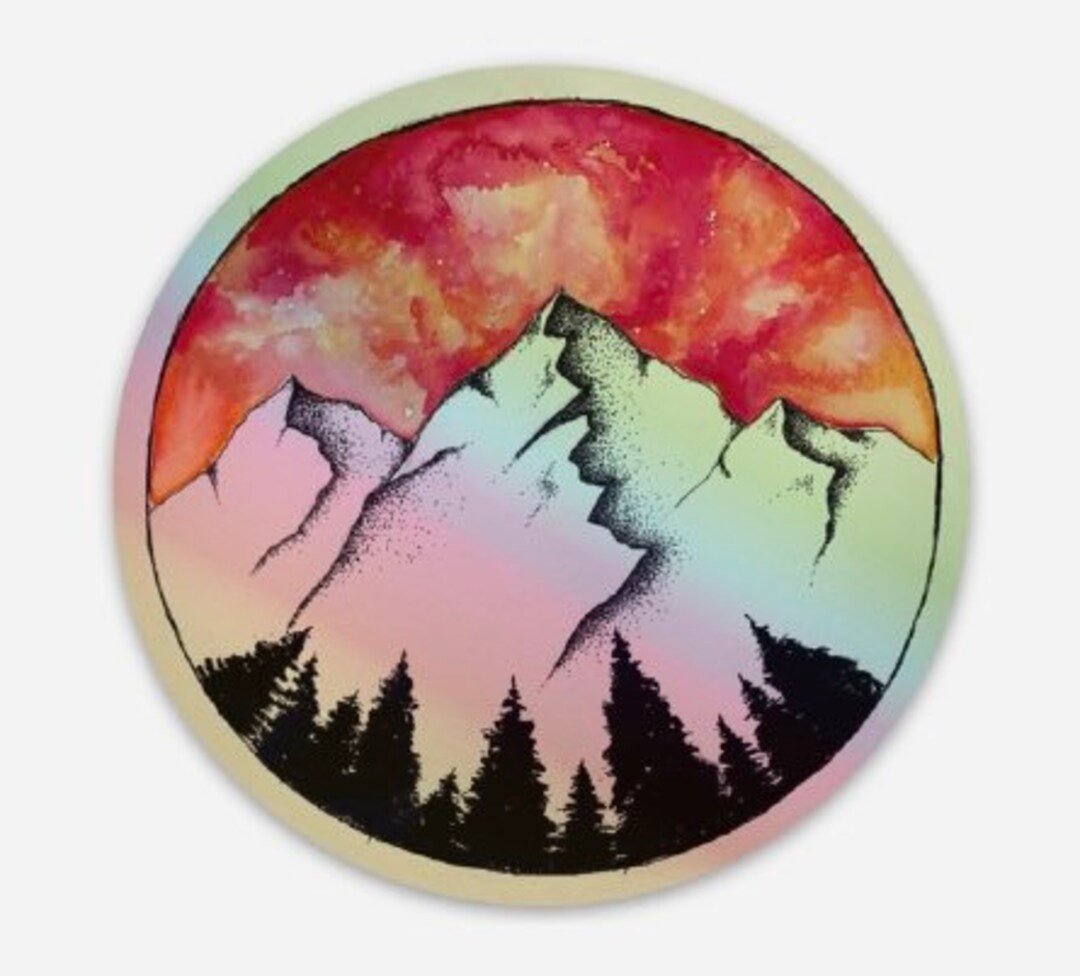 Holographic Mountainscape Sticker - Etsy