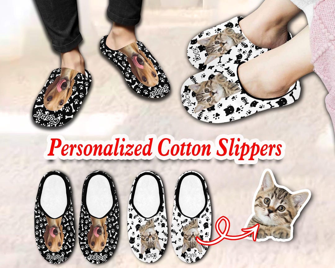 Custom Pet Photo Slippers,indoor Warm Slippers,personalized Name ...