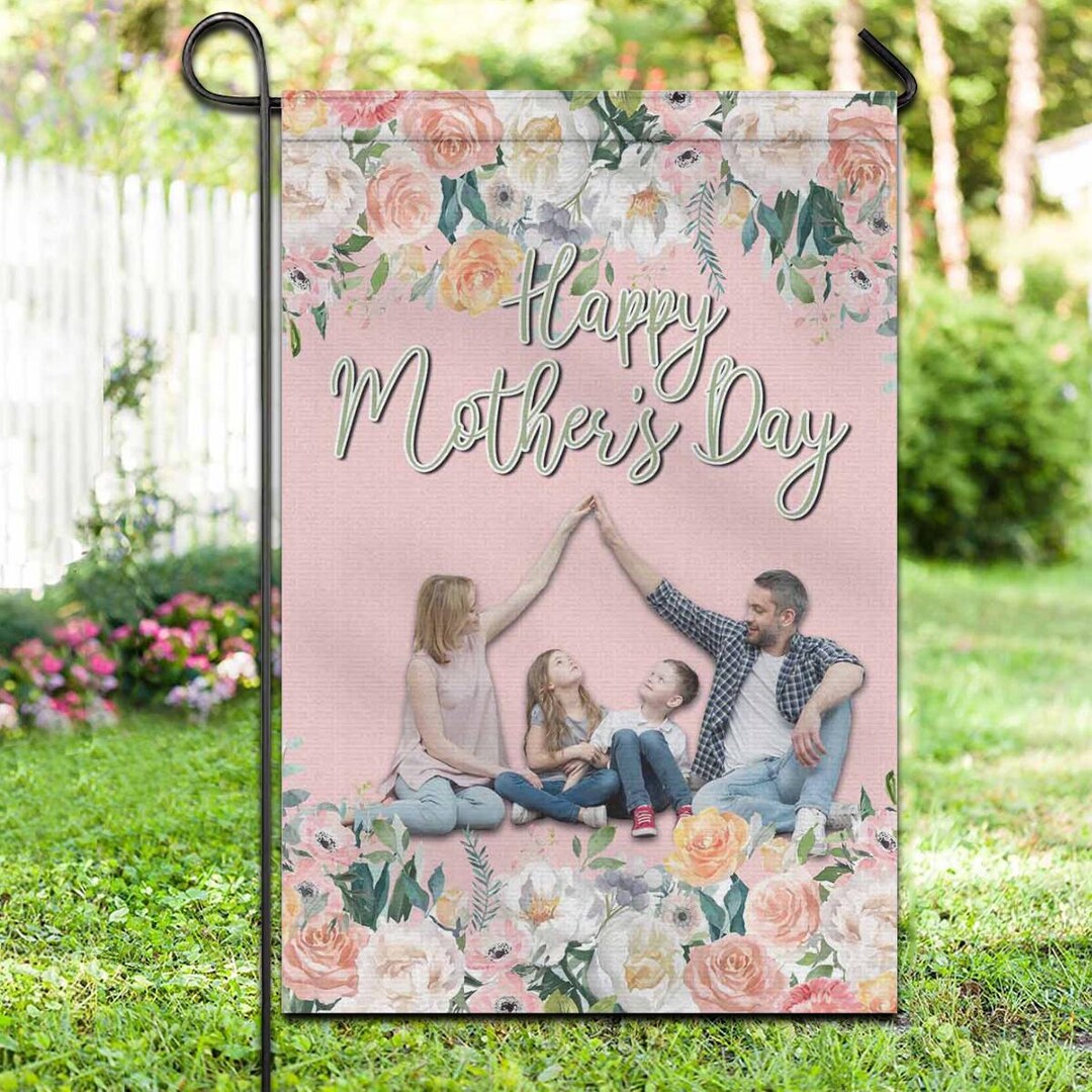 Custom Mom's Day Garden Decor Flag, Personalized Family Photo Floral ...