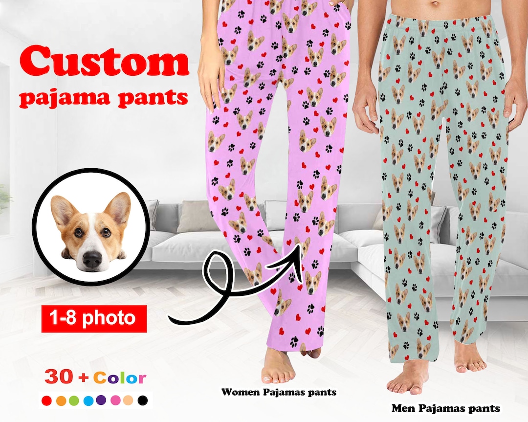 Custom Dog Face Pajama Pants, Funny Personalized Pet Dog Pajamas Pants ...