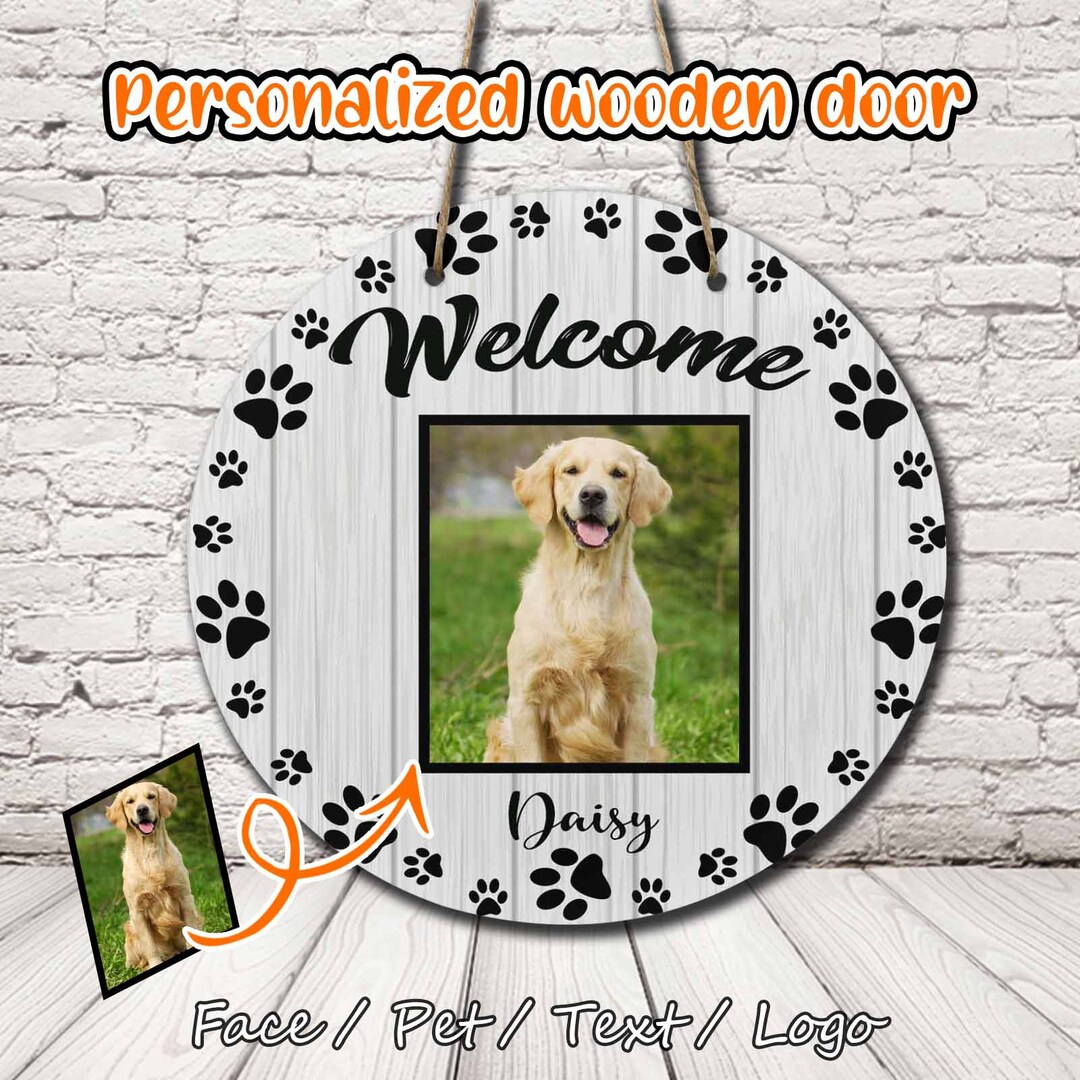 Personalized Pet Round Wooden Sign, Welcome Wood Sign, Custom Dog Cat ...