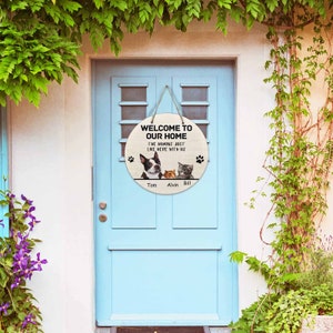 Custom Photo Pet Round Wood Sign, Personalized Welcome to Our House ...
