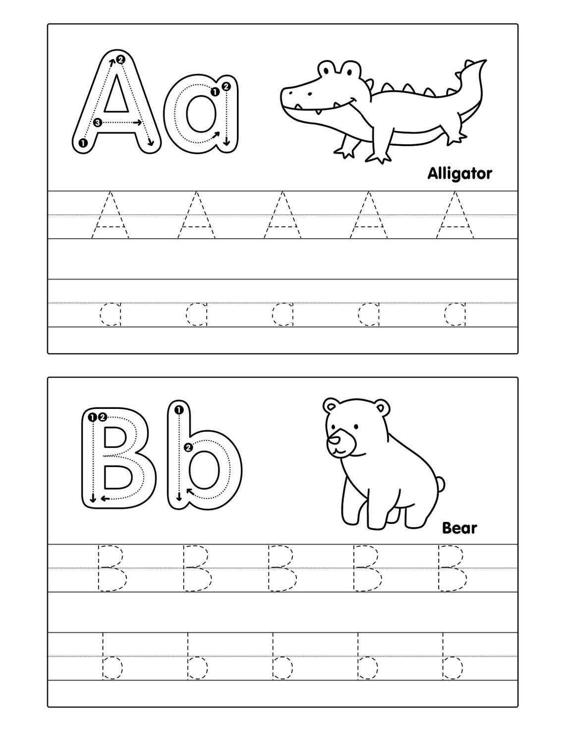 26 ABC Animal Phonics Tracing Cards Preschool Kindergarten Handwriting ...
