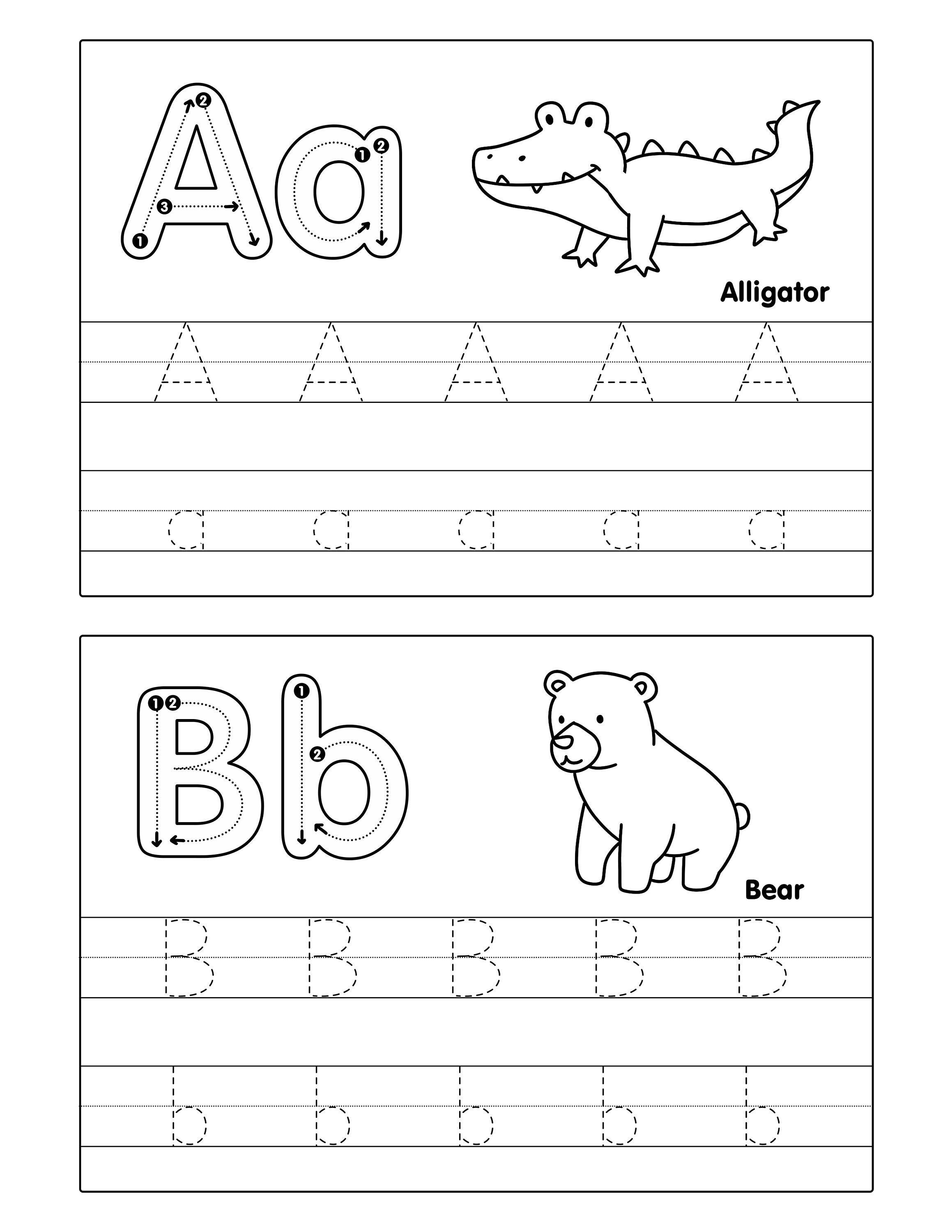 26 ABC Animal Phonics Tracing Cards Preschool Kindergarten Handwriting ...