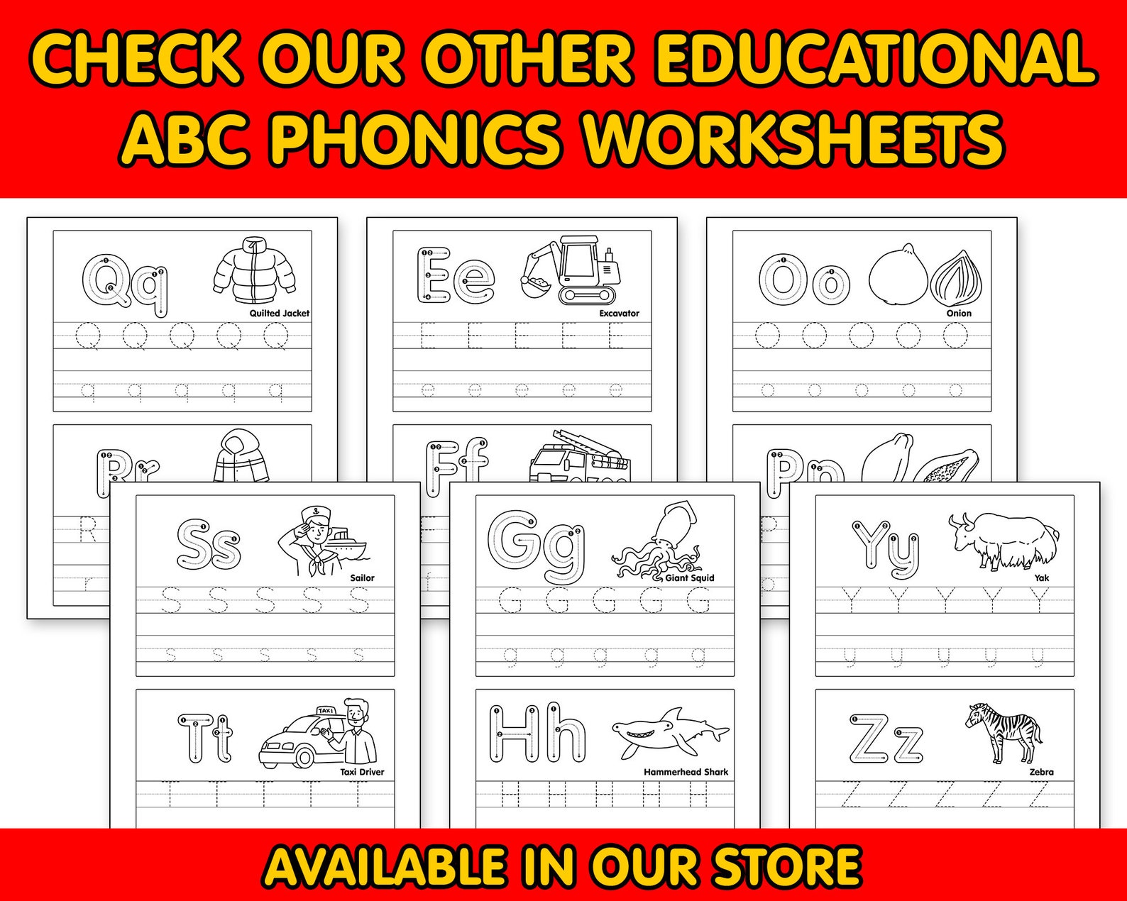 26 ABC Animal Phonics Tracing Cards Preschool Kindergarten Handwriting ...