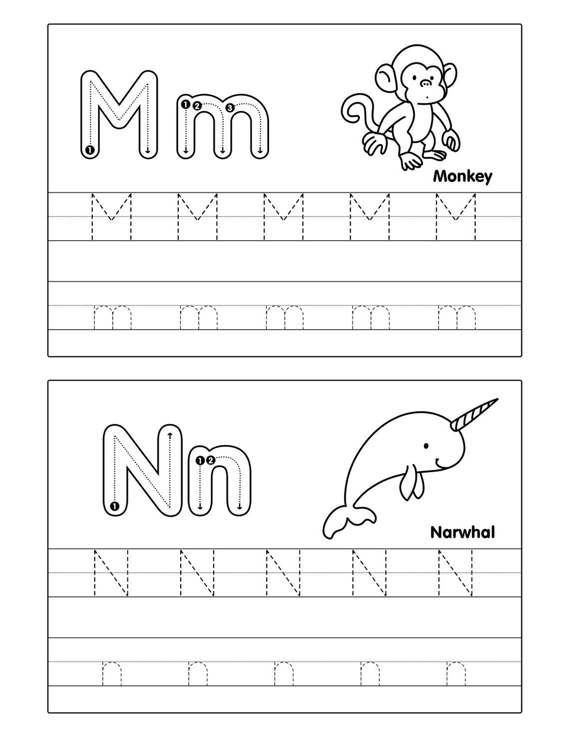 26 ABC Animal Phonics Tracing Cards Preschool Kindergarten Handwriting ...