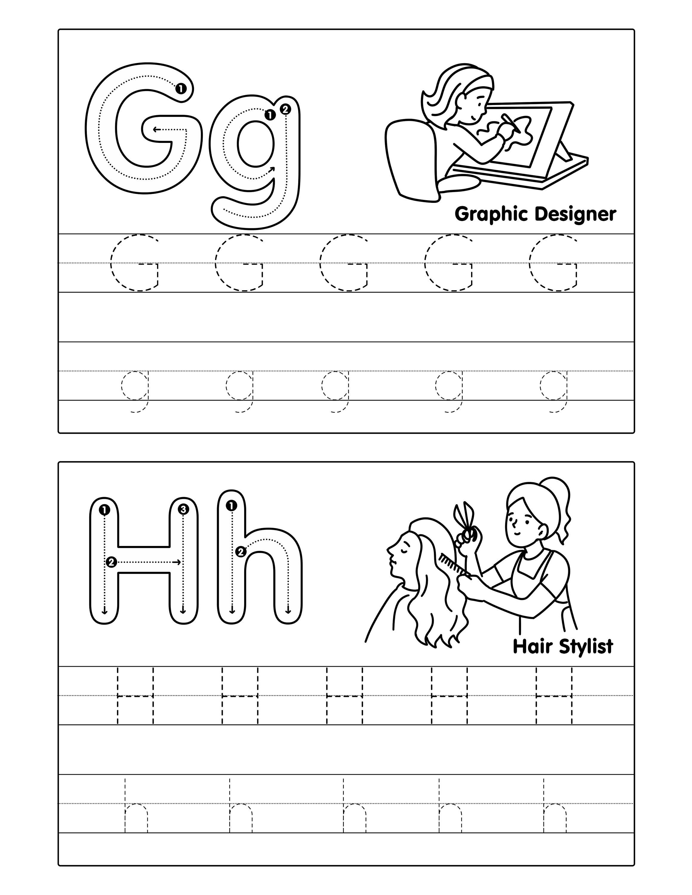 26 ABC Jobs Phonics Tracing Cards Preschool Kindergarten Handwriting ...