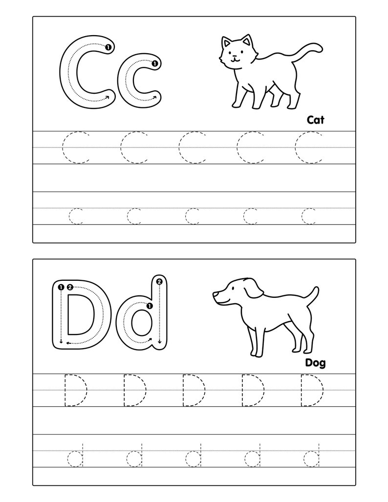 26 ABC Animal Phonics Tracing Cards Preschool Kindergarten Handwriting ...