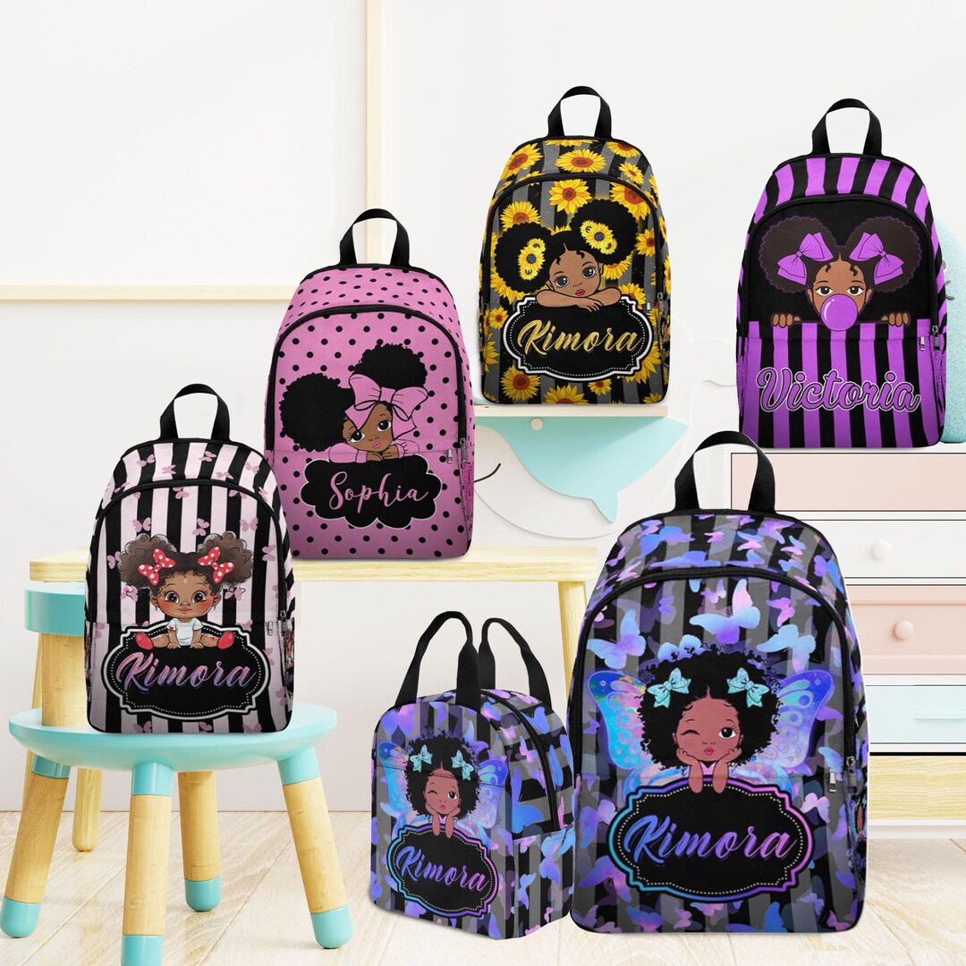 Custom Afro Black Girl Backpack Lunch Bag, Preschool Name Backpack ...