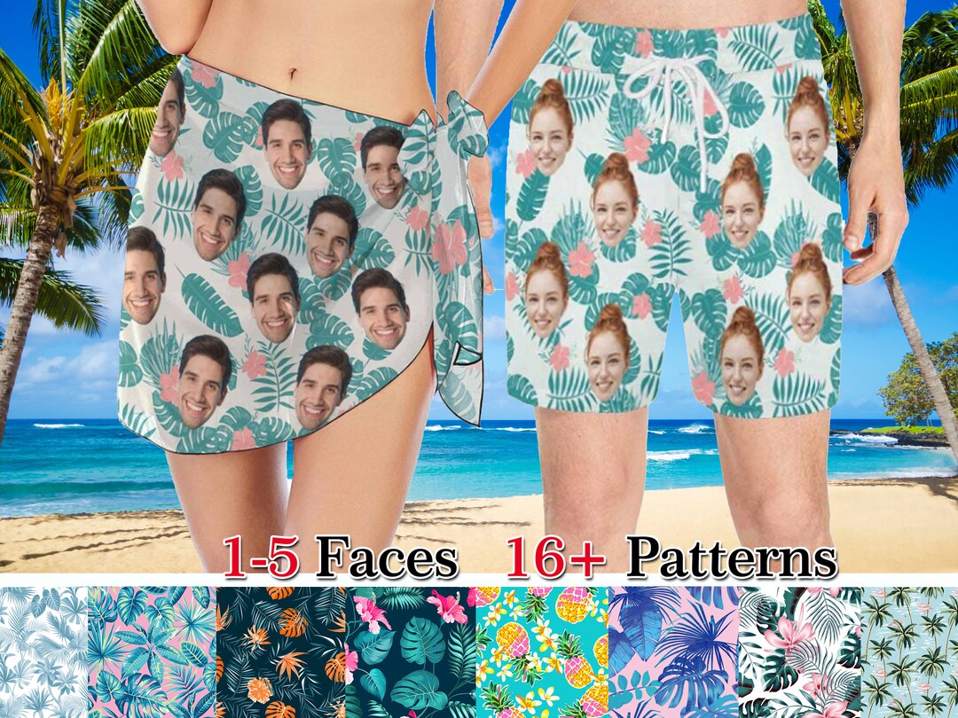 Custom Face Swimsuit Set, Personalized Men Bathing Suit, Sarong Beach ...
