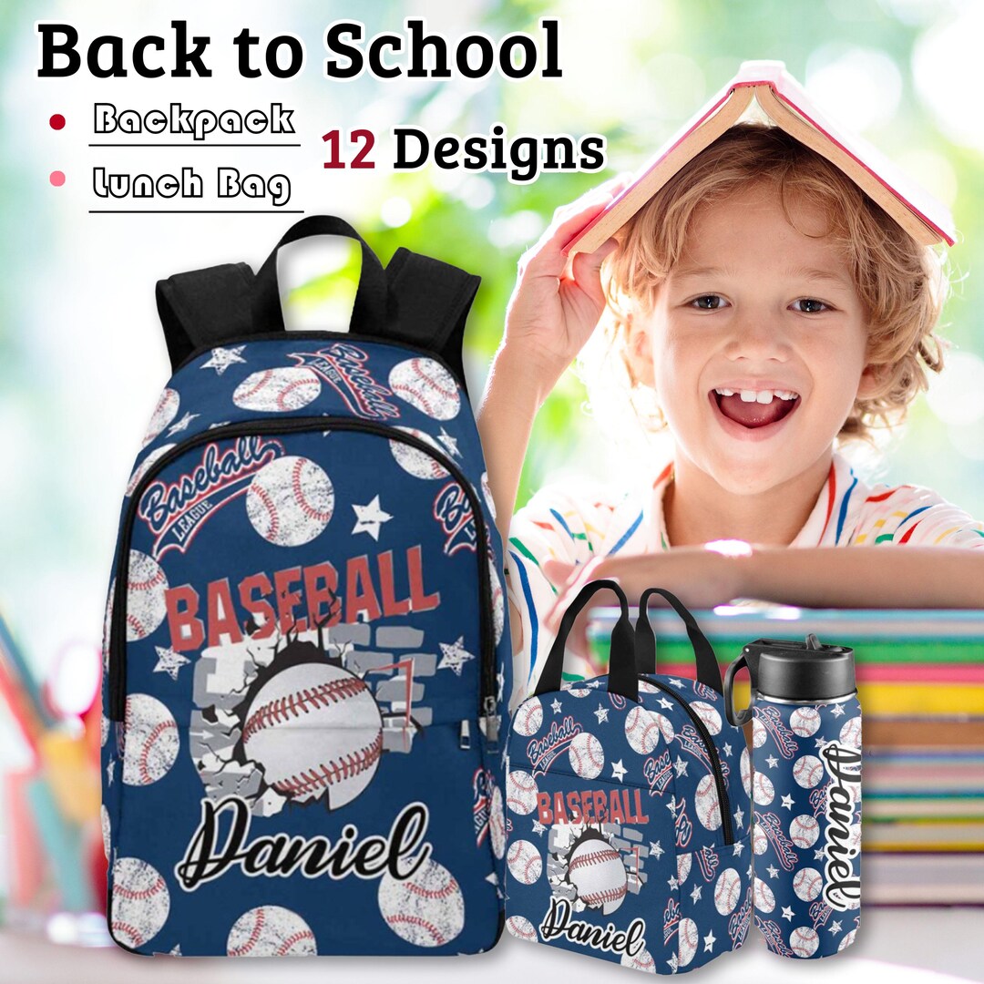 Personalized Baseball Backpack Set: Kids' Ball Bag, Lunchbox, Bottle ...
