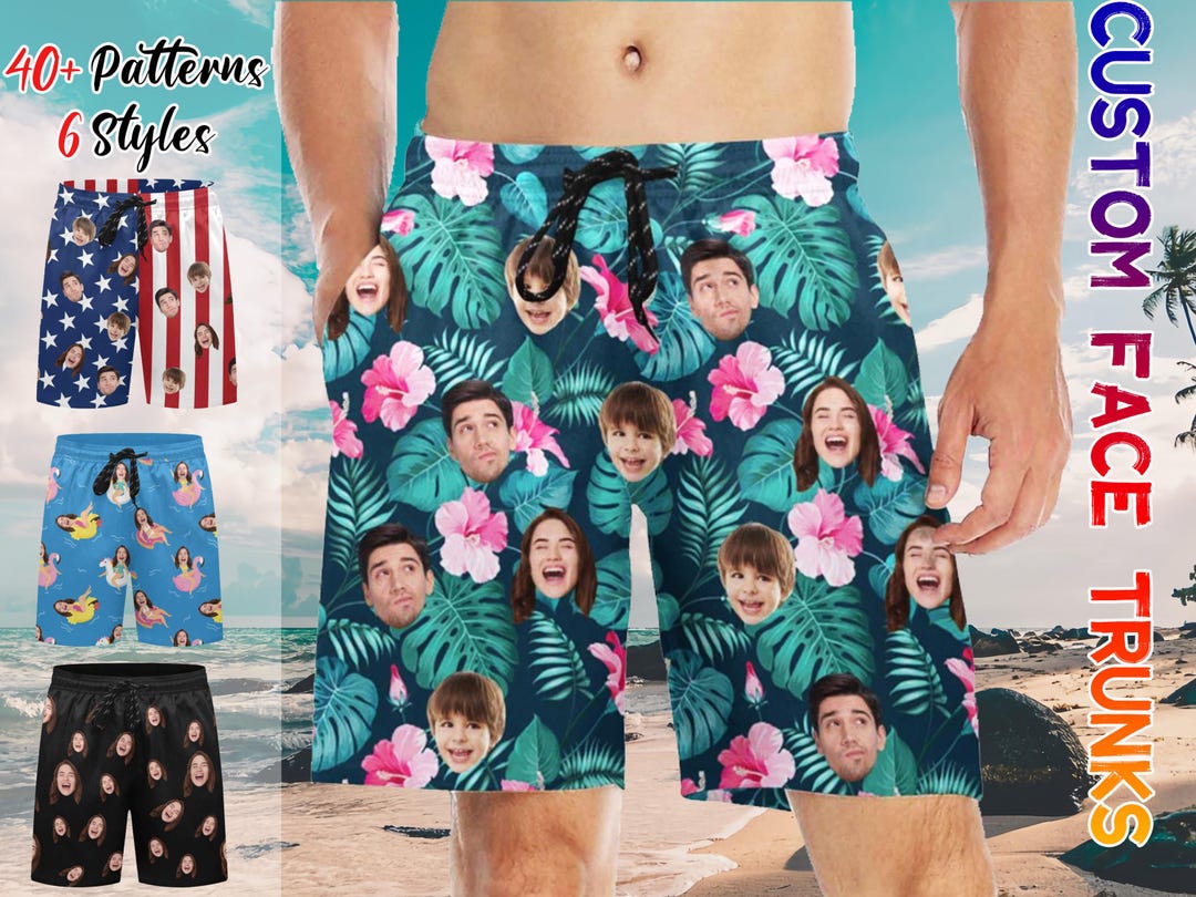 Personalized Photo Swimwear Swim Trunks, Custom Face Swim Trunk for Men ...