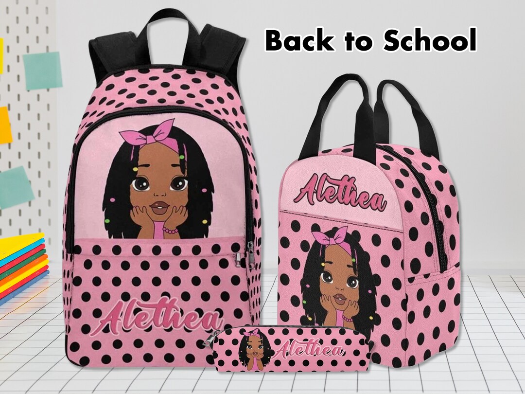 Custom Afro Black Girl Backpack Lunch Bag Pencil Pouch,preschool Name ...