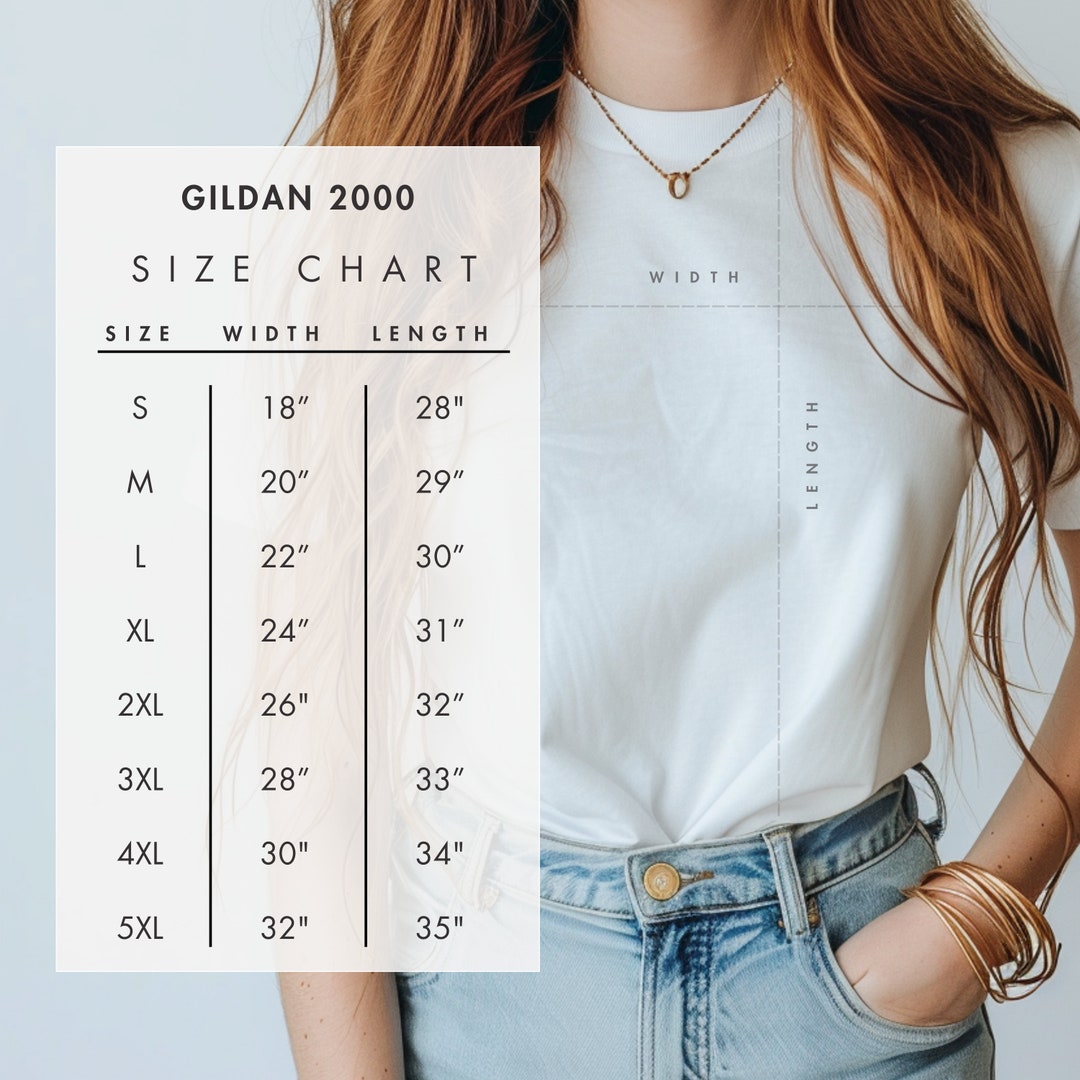 Gildan 2000 Size Chart Mockup Image, Gildan T-shirt Mockup, G2000 Size ...