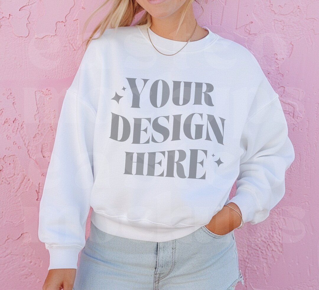 Gildan 18000 White Crewneck Mockup, Gildan Mockup White, Retro Style ...