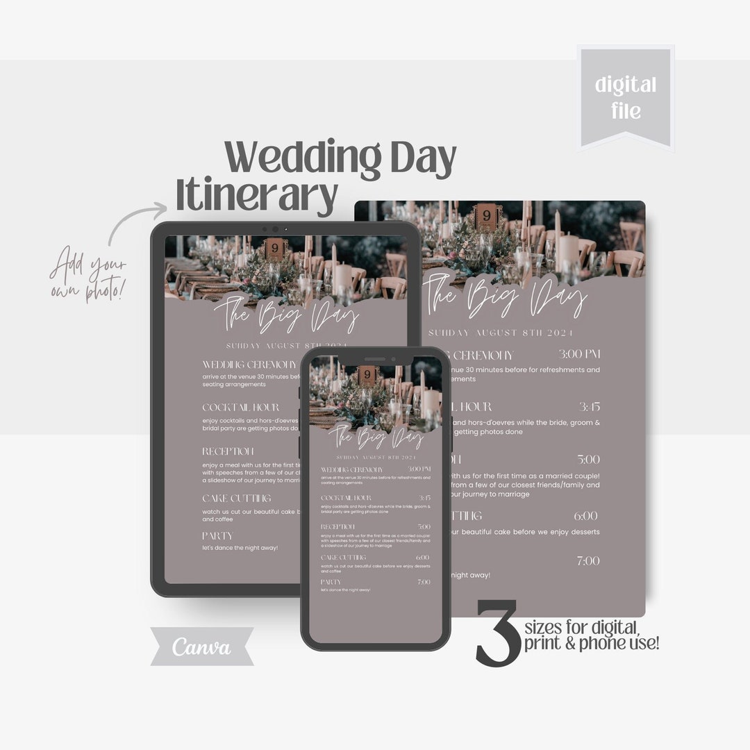 Wedding Day Itinerary Wedding Day Guide Wedding Itinerary Printable ...