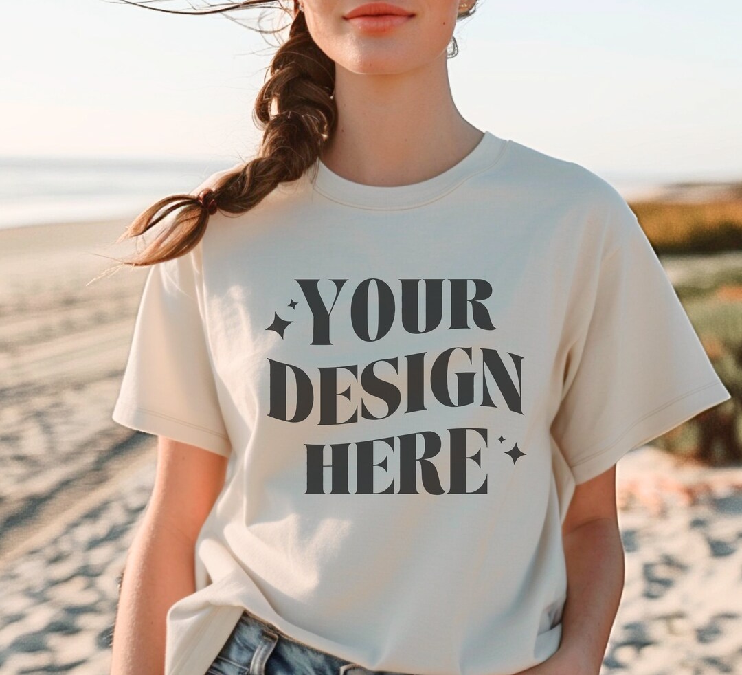 Comfort Colors Ivory Color Shirt Mockup, CC1717 T-shirt Woman Model ...