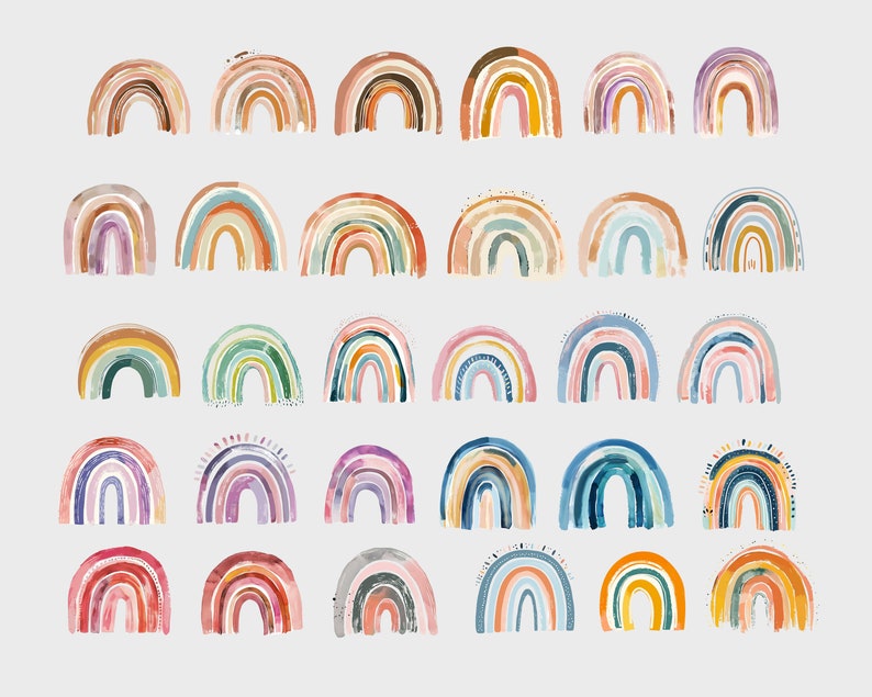 Watercolor Rainbow Clipart, Neutral Rainbow Png, Watercolor Cute ...