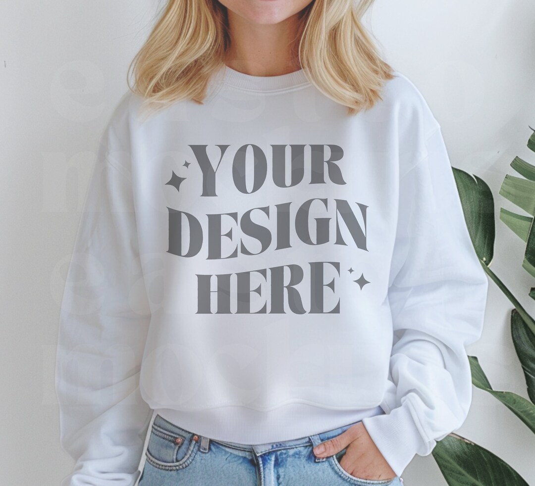 Gildan 18000 White Crewneck Mockup, Gildan Mockup White, Retro Style ...
