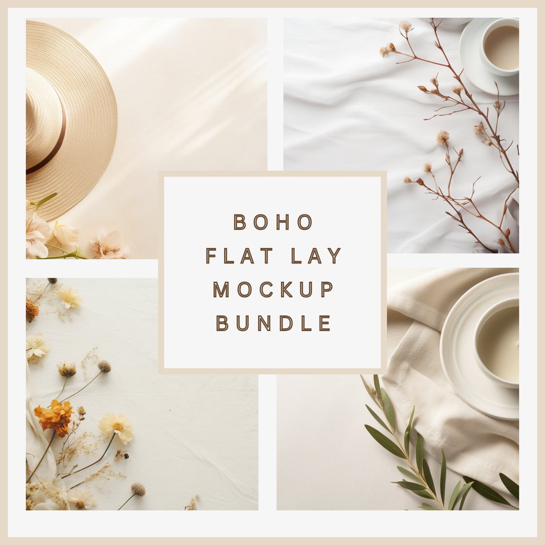 Flat Lay Mockup Bundle, Boho Flat Lay Table Product Background, Flat ...
