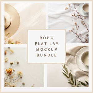 Flat Lay Mockup Bundle, Boho Flat Lay Table Product Background, Flat ...
