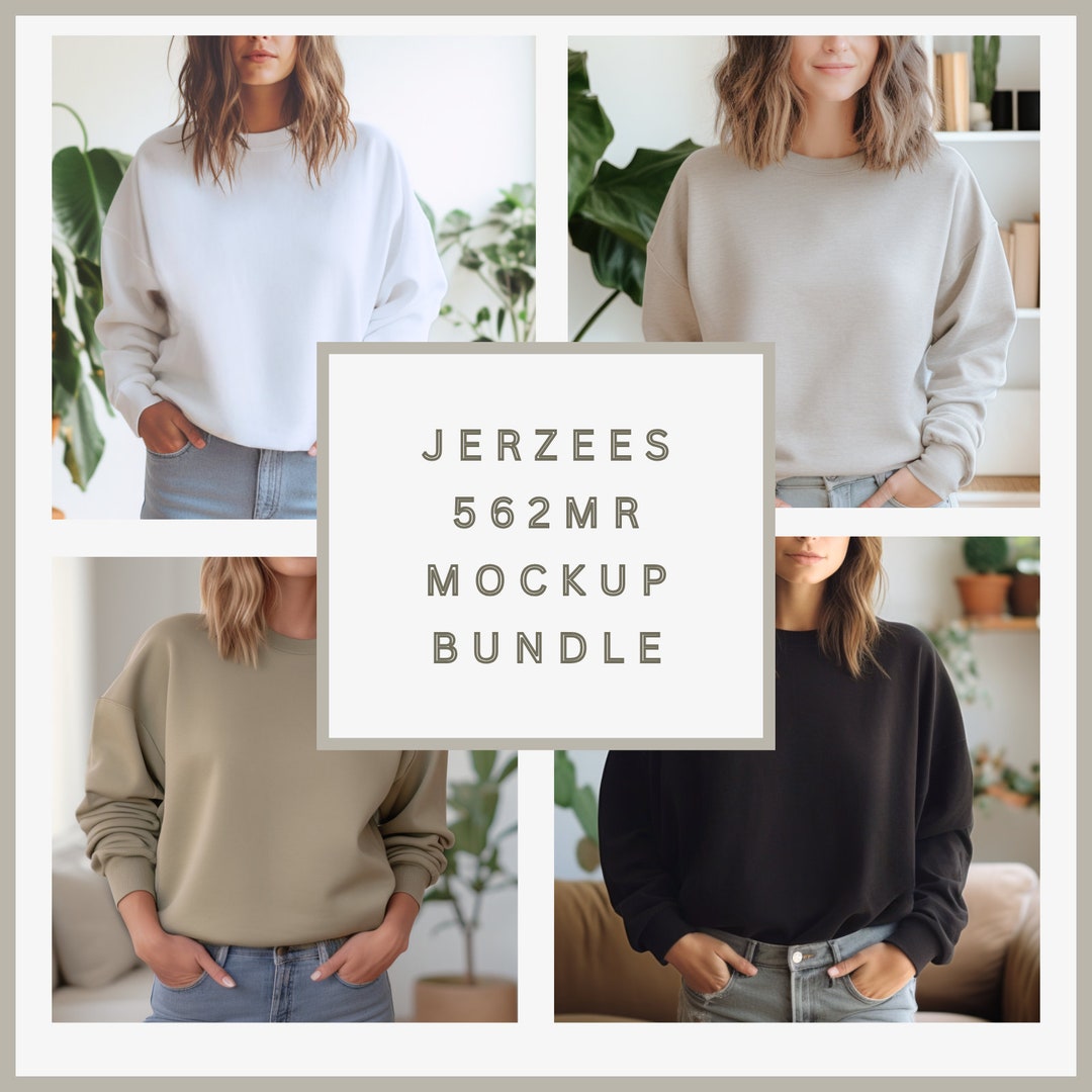Jerzees 562MR Mockup Bundle, Jerzees Sandstone, 562MR White Crewneck ...