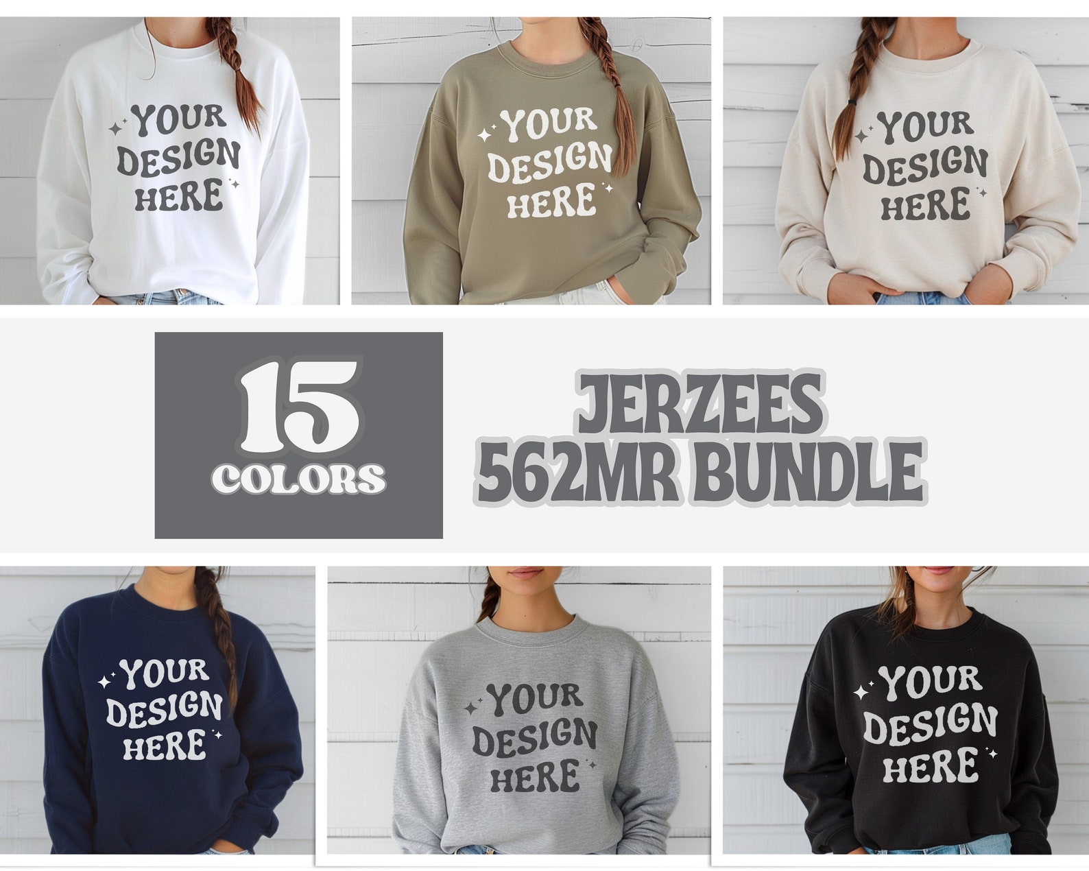 Jerzees 562MR Crewneck Mockup Bundle, 15 Colors (PNG) - Etsy