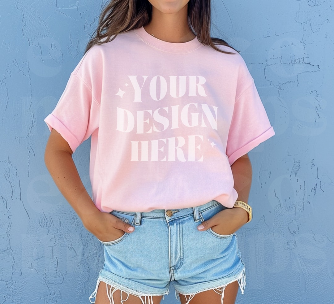 Gildan 64000 Light Pink T-shirt Mockup, Gildan Shirt Model Mockup ...