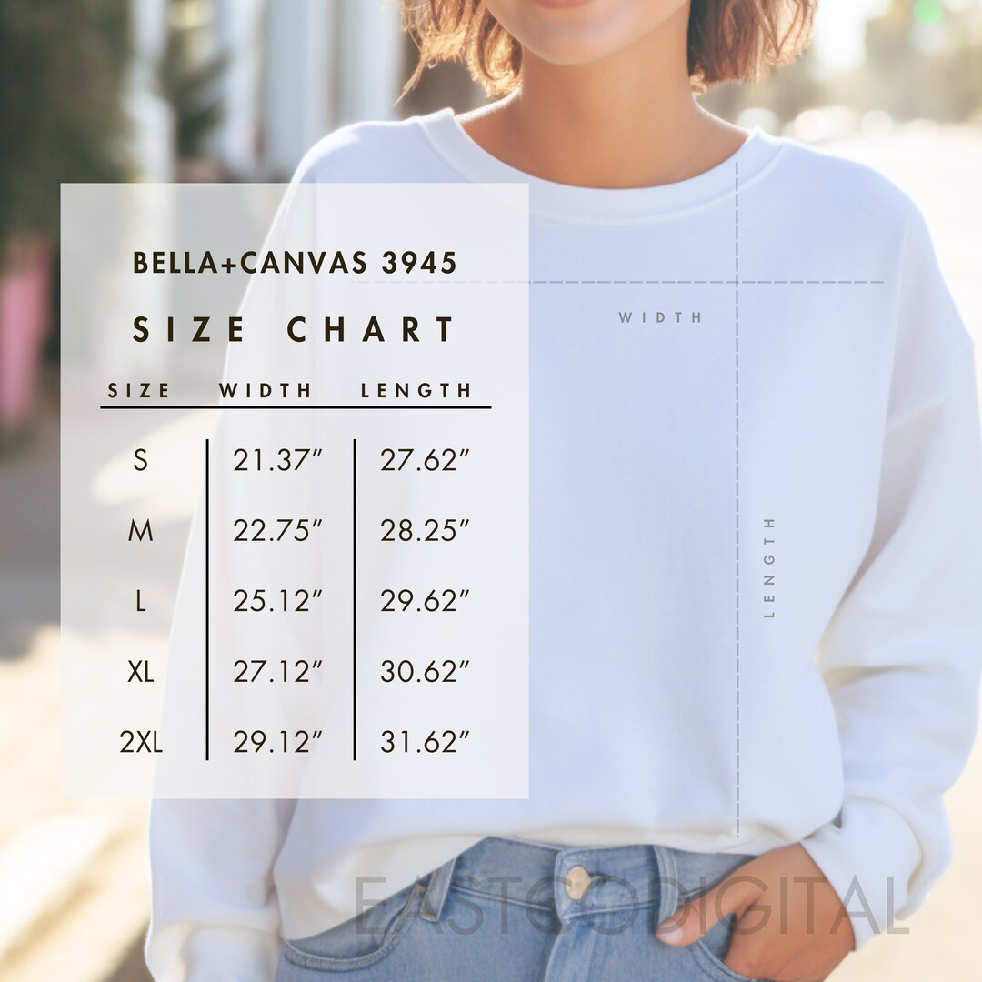 Bella Canvas 3945 Crewneck Size Chart Mockup (PNG) - Etsy