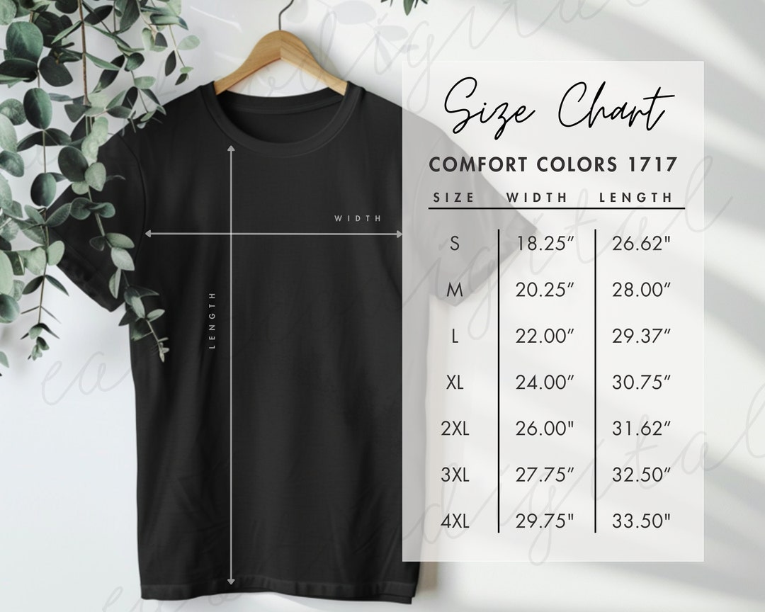 Comfort Colors Size Chart, C1717 Size Chart, Comfort Colors Unisex Size ...