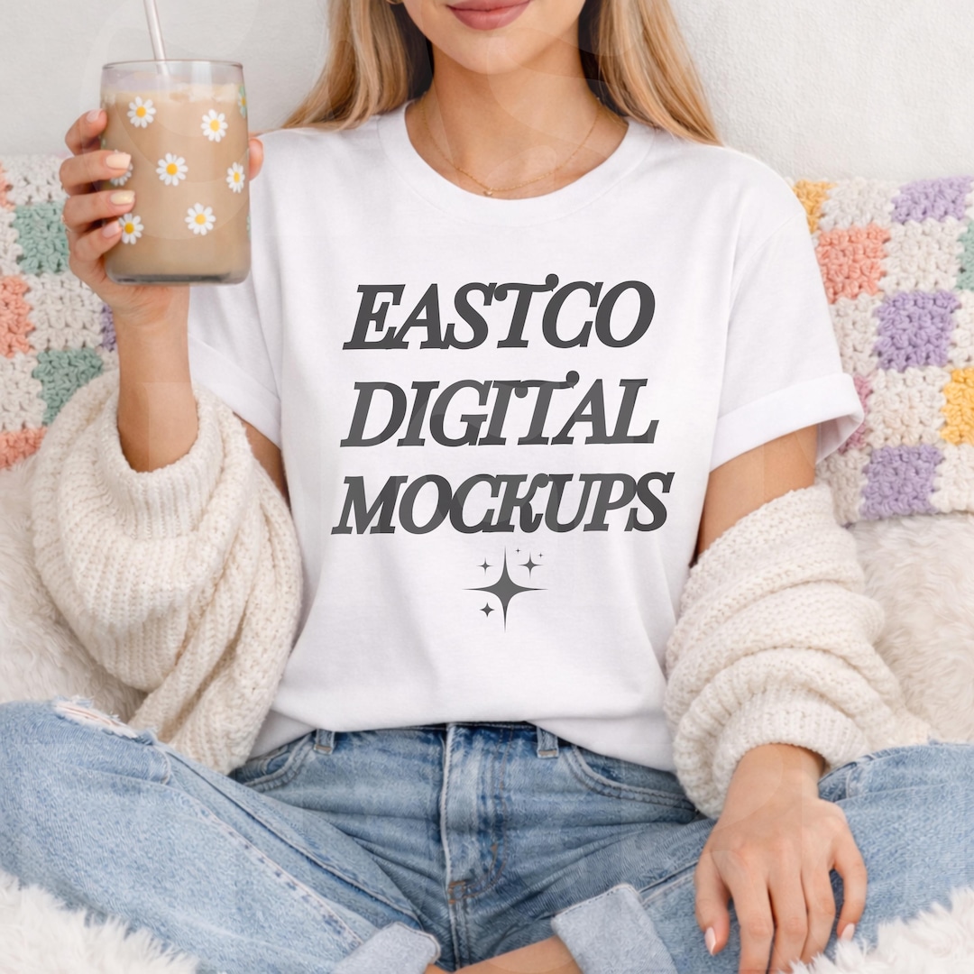 Bella Canvas 3001 White, Model Mockup, Trendy Easter Shirt PNG Digital ...