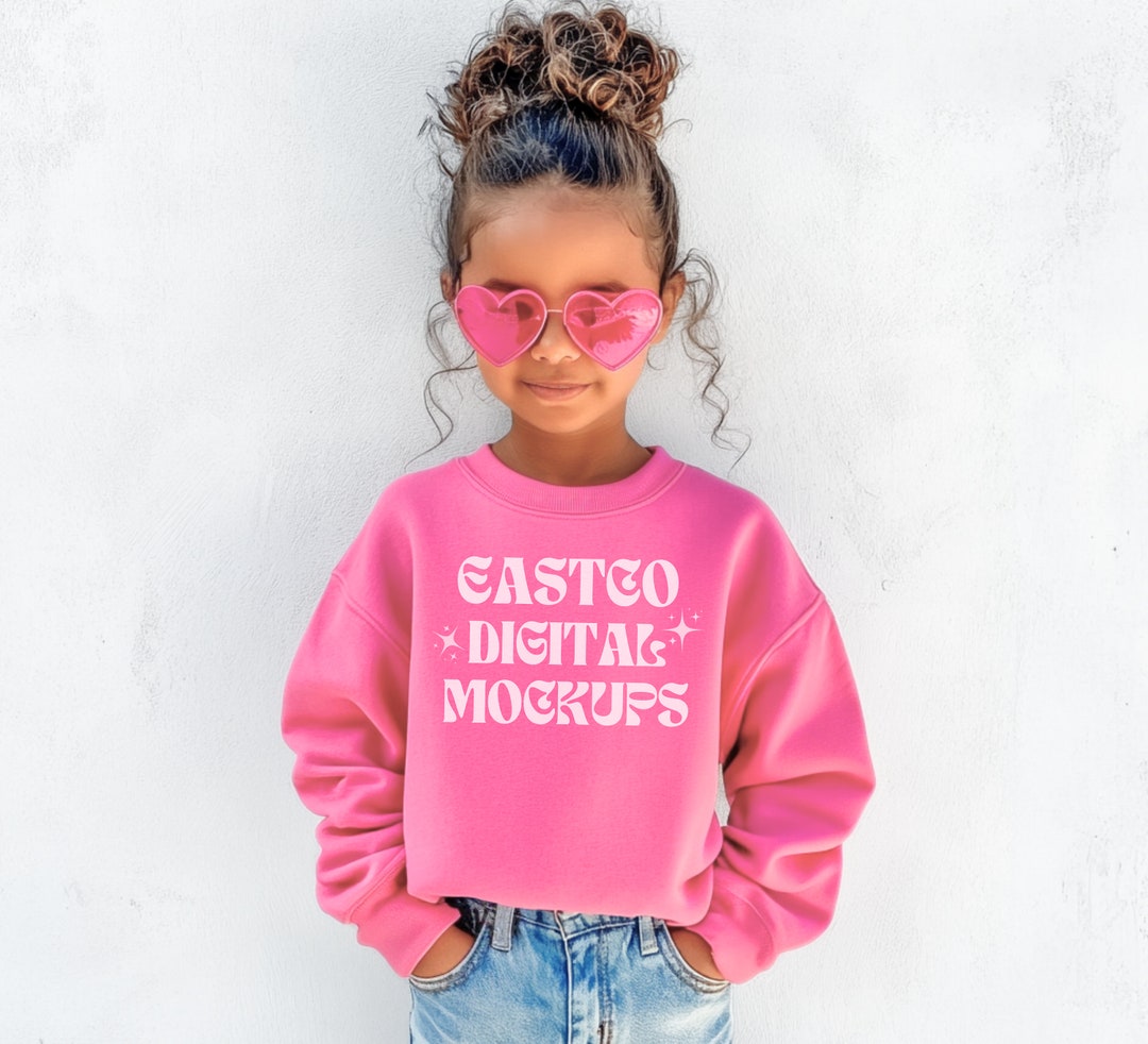 Gildan 18000B Safety Pink Mockup, Youth 18000b Sweatshirt, Kids Shirt ...