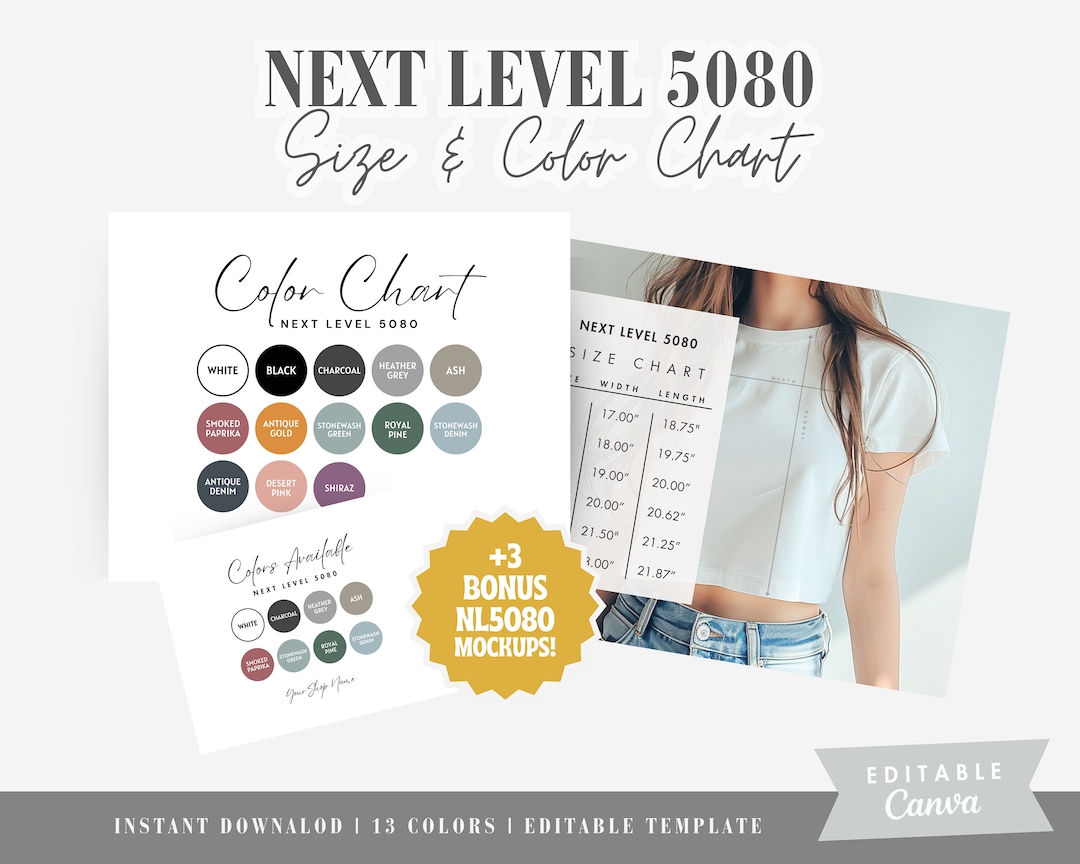 Next Level 5080 Color Chart Size Chart, 5080 Size Chart, Editable Color ...