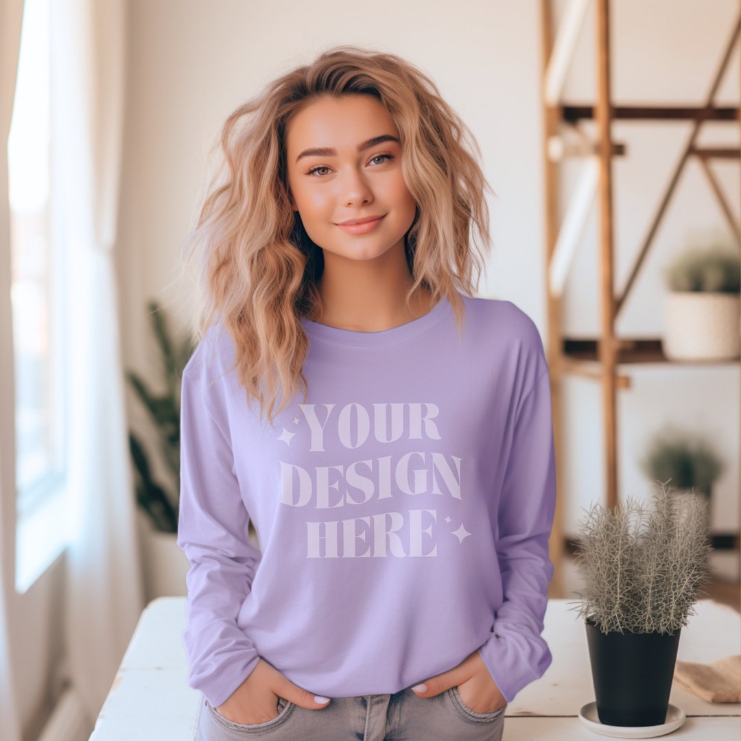Bella Canvas 3501 Dark Lavender, Bella Canvas Long Sleeve Mockup, Bella ...