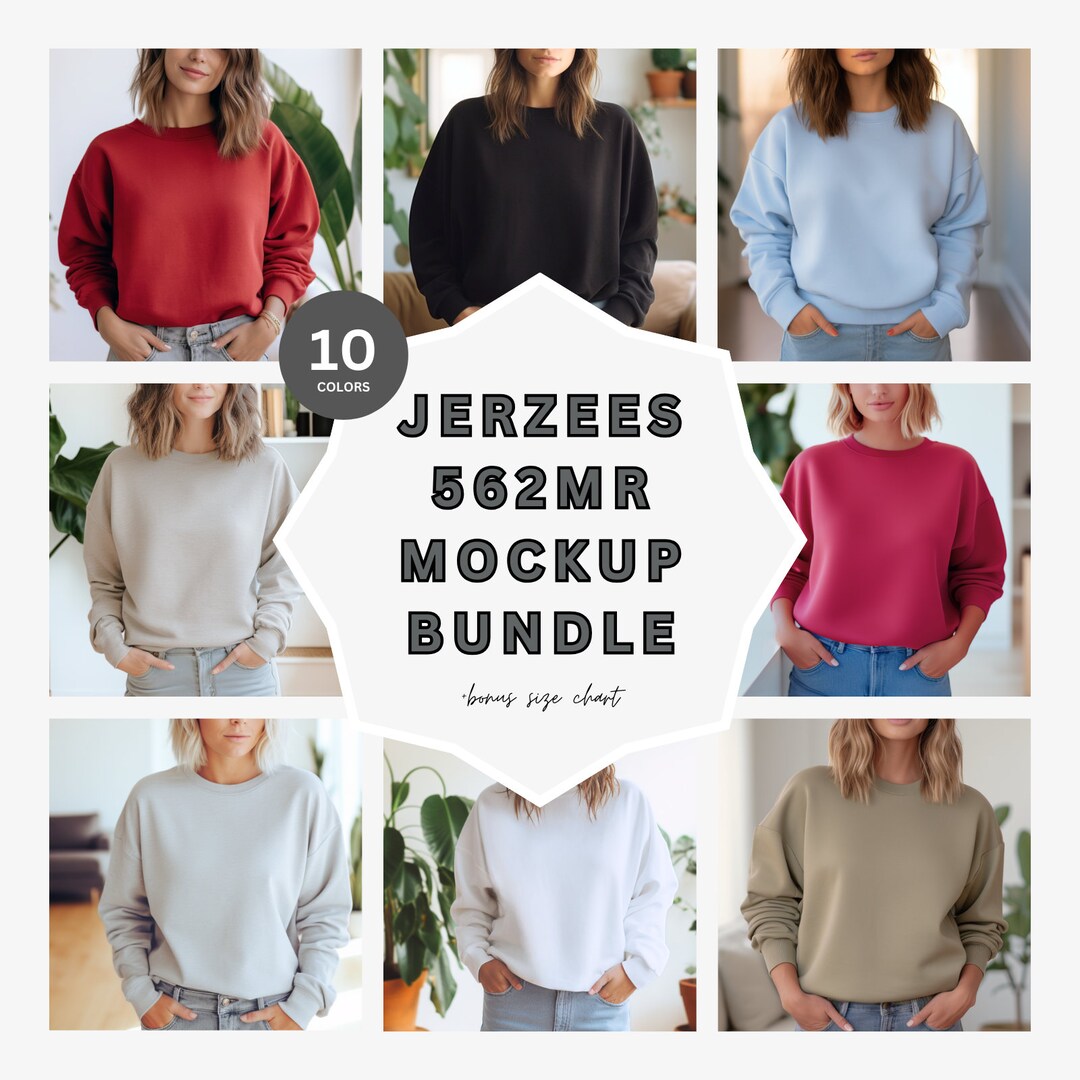 Jerzees 562MR Mockup Bundle, Jerzees Crewneck Mockup, Jerzees 562MR ...