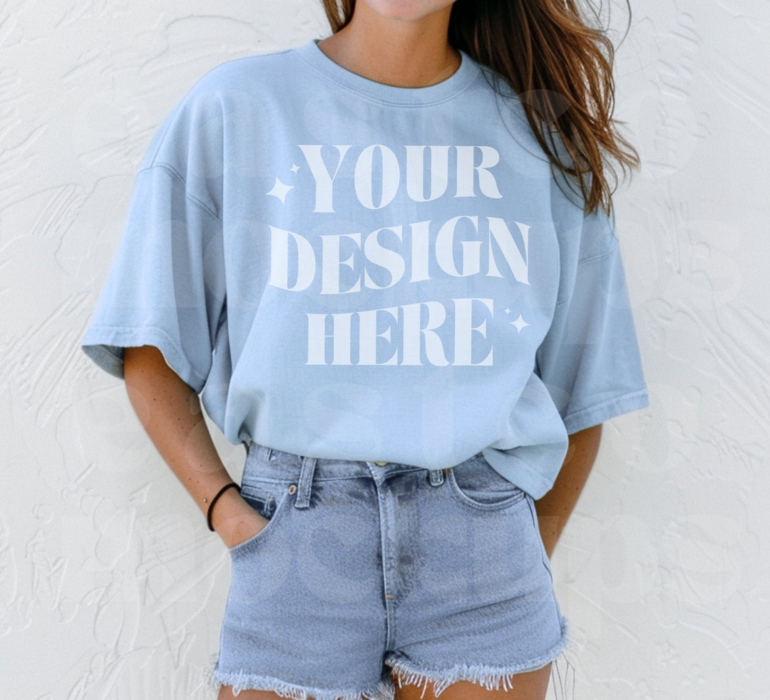 Gildan 64000 Light Blue Mockup, Boho T-shirt Mockup, G640 Model Mockup ...