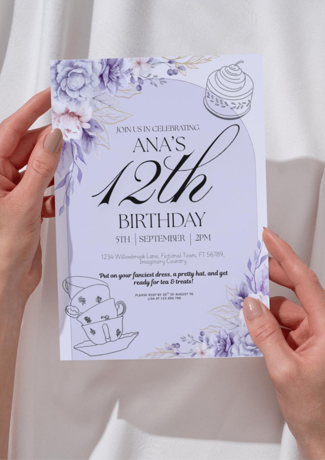 Editable Purple Tea Party Invitation Template - Digital Download ...