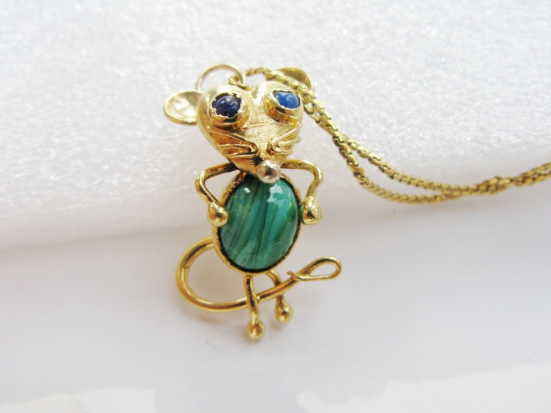 18K Whimsical, Solid Gold Mouse Pendant, and Serpentine Chain Necklace ...